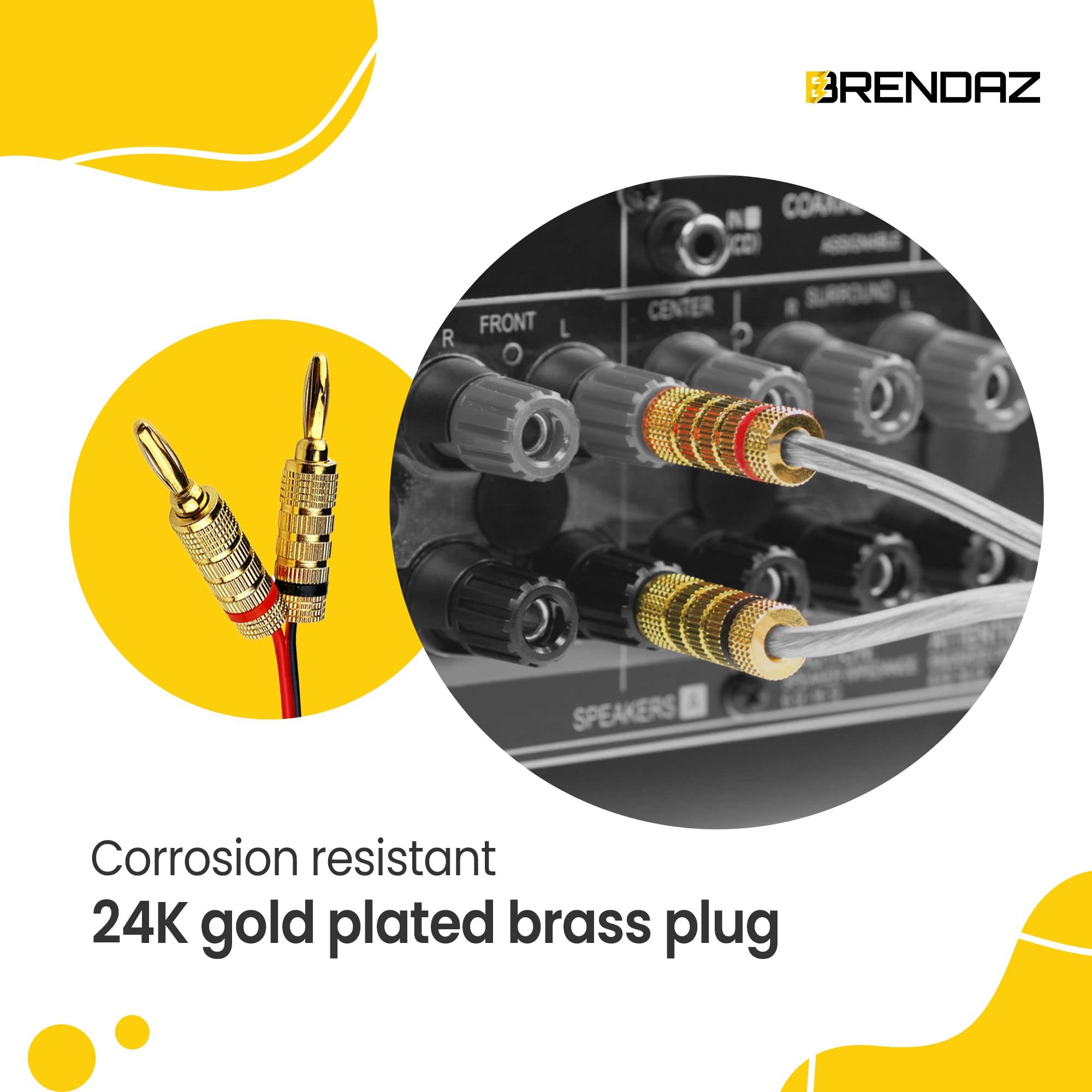 BRENDAZ Speaker Banana Plugs- Closed Screw Type 24k Gold Plated for Speaker Wire, Amplifiers and Sound Systems (5 Pair Banana Plugs) (10 psc)