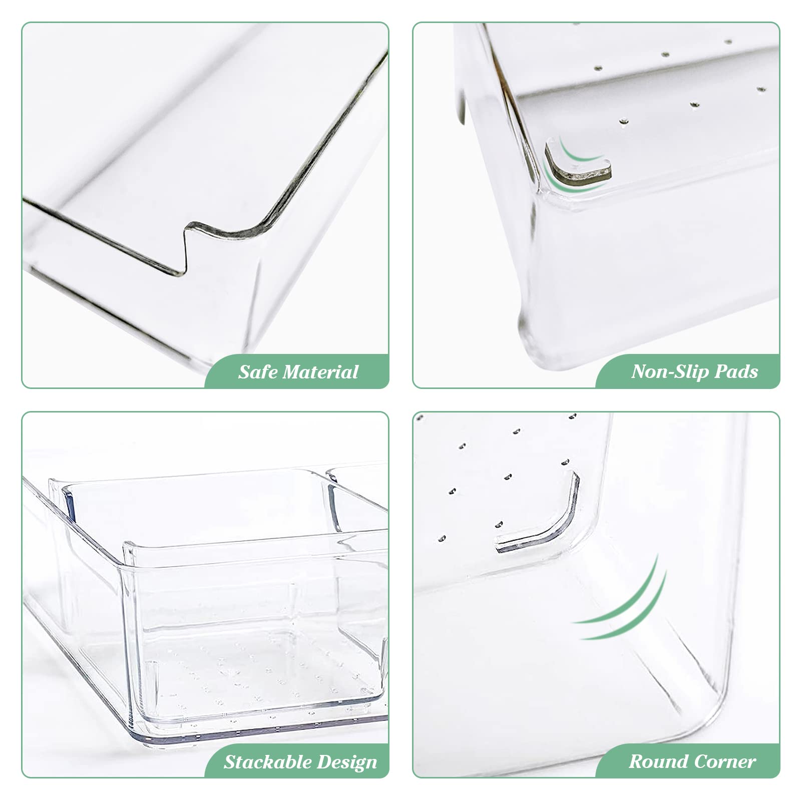 Homzing 4PCS Clear Kitchen Drawer Organizer Set, Silverware Drawer Organizer, Non-Slip Drawer Organizer Trays Dividers for Kitchen Utensils, Bathroom, Bedroom, Office, Makeup Storage