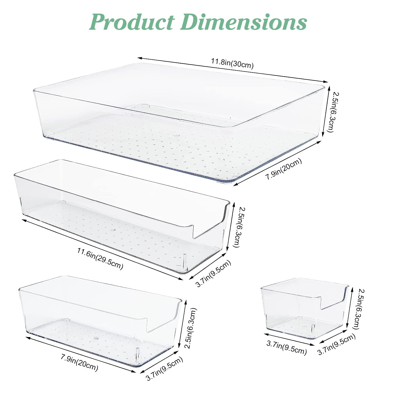 Homzing 4PCS Clear Kitchen Drawer Organizer Set, Silverware Drawer Organizer, Non-Slip Drawer Organizer Trays Dividers for Kitchen Utensils, Bathroom, Bedroom, Office, Makeup Storage