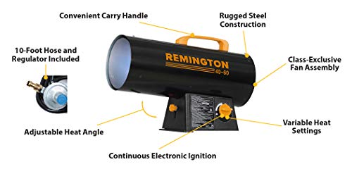 Remington 60,000 BTU Portable Propane Space Heater for 1500 sq. ft. - REM-60V-GFA-O, Black
