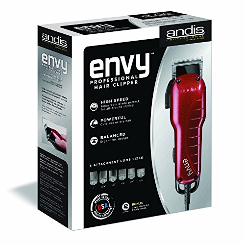 Andis 66215 Professional Envy Hair Clipper β High-Speed Adjustable Carbon-Steel Blade with Powerful Motor, 7200 Cutting Strokes Per Minute, Hanger Loop with Balanced Clipper Red & Black