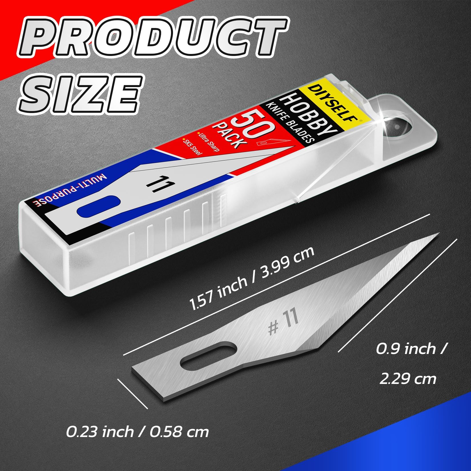 DIYSELF 50 PCS Exacto Knife Blades, High Carbon Steel #11 Blades Refill Art Blades with Storage Case for Craft, Hobby, Scrapbooking, Stencil