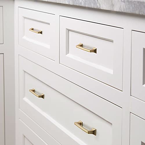 Haidms 10 Pack Brushed Gold Cabinet Pulls Gold Cabinet Handles, 5 inch Hole Centers Matte Gold Kitchen Cabinet Handles Vintage, Square Dresser Handles Solid Drawer Handles for Kitchen