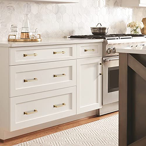 Haidms 10 Pack Brushed Gold Cabinet Pulls Gold Cabinet Handles, 5 inch Hole Centers Matte Gold Kitchen Cabinet Handles Vintage, Square Dresser Handles Solid Drawer Handles for Kitchen