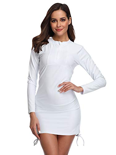 Caracilia Women's Long Sleeves Rash Guard 1/4 Zip One Piece Swimsuit CA105-F100-M