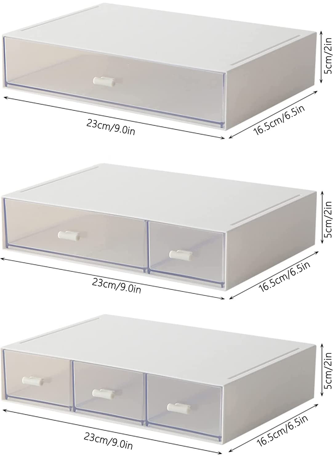 Desk Organizer-3 Tier Stackable Storage Drawers with 6 Compartments White Stackable Drawers Great for Desk Storage, Makeup Storage Bathroom Organization Accessories Etc (White)