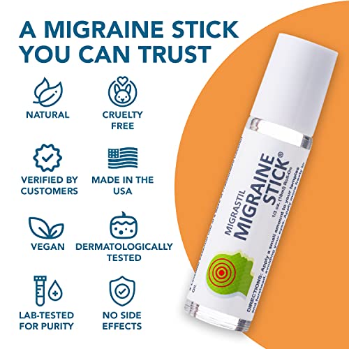 Migrastil Migraine Stick® Rollon - Fast Cooling Comfort for Your Head. Aromatherapy with Peppermint & Other Essential Oils. Metal Roller. Made in USA by Basic Vigor