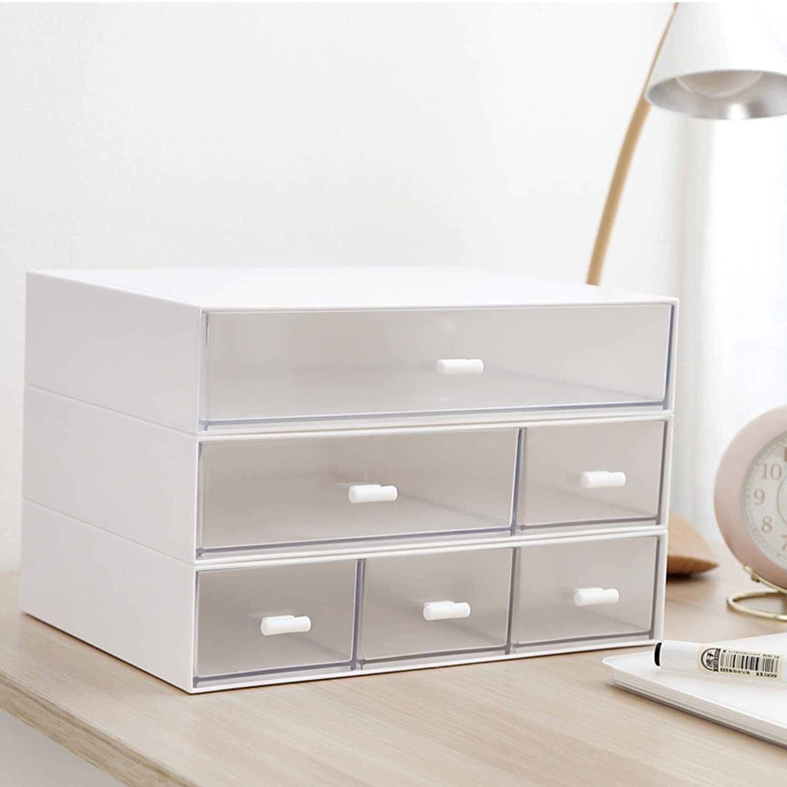 Desk Organizer-3 Tier Stackable Storage Drawers with 6 Compartments White Stackable Drawers Great for Desk Storage, Makeup Storage Bathroom Organization Accessories Etc (White)