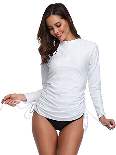 Caracilia Women's Long Sleeves Rash Guard 1/4 Zip One Piece Swimsuit CA105-F100-M
