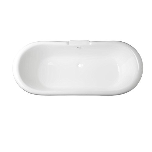 Signature Hardware 917204-72-RH Langly 72" Cast Iron Soaking Double Slipper, Pedestal Freestanding Tub with Pre-Drilled Overflow Hole and 7" Rim Holes