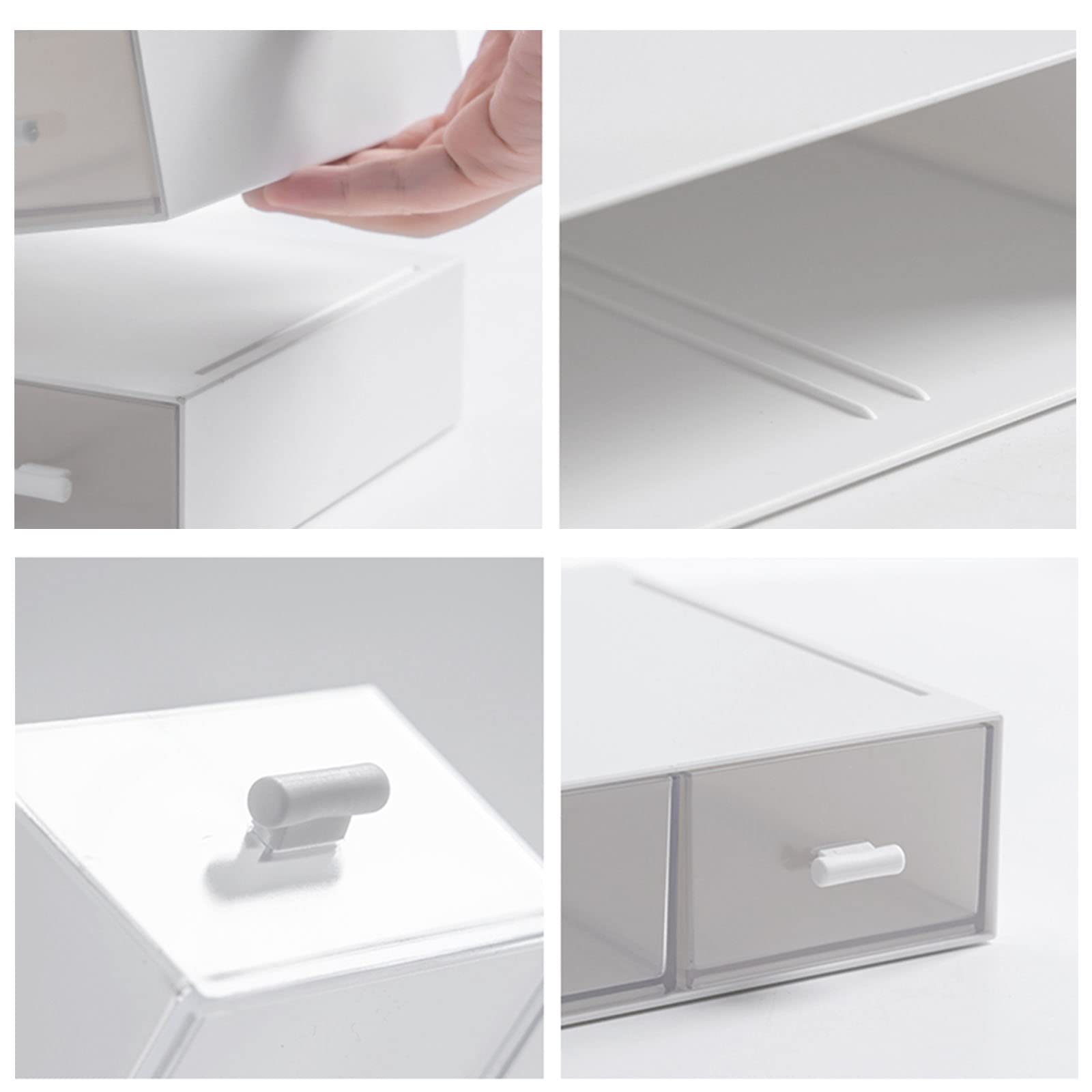 Desk Organizer-3 Tier Stackable Storage Drawers with 6 Compartments White Stackable Drawers Great for Desk Storage, Makeup Storage Bathroom Organization Accessories Etc (White)