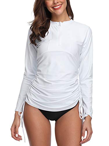 Caracilia Women's Long Sleeves Rash Guard 1/4 Zip One Piece Swimsuit CA105-F100-M