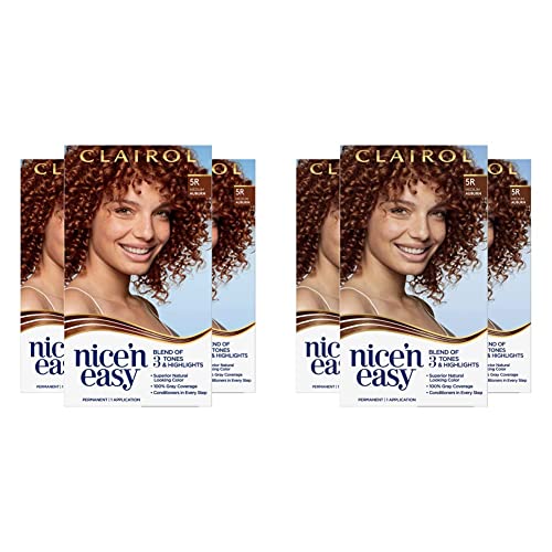Clairol Nice'n Easy Permanent Hair Dye, 5R Medium Auburn Hair Color, Pack of 6