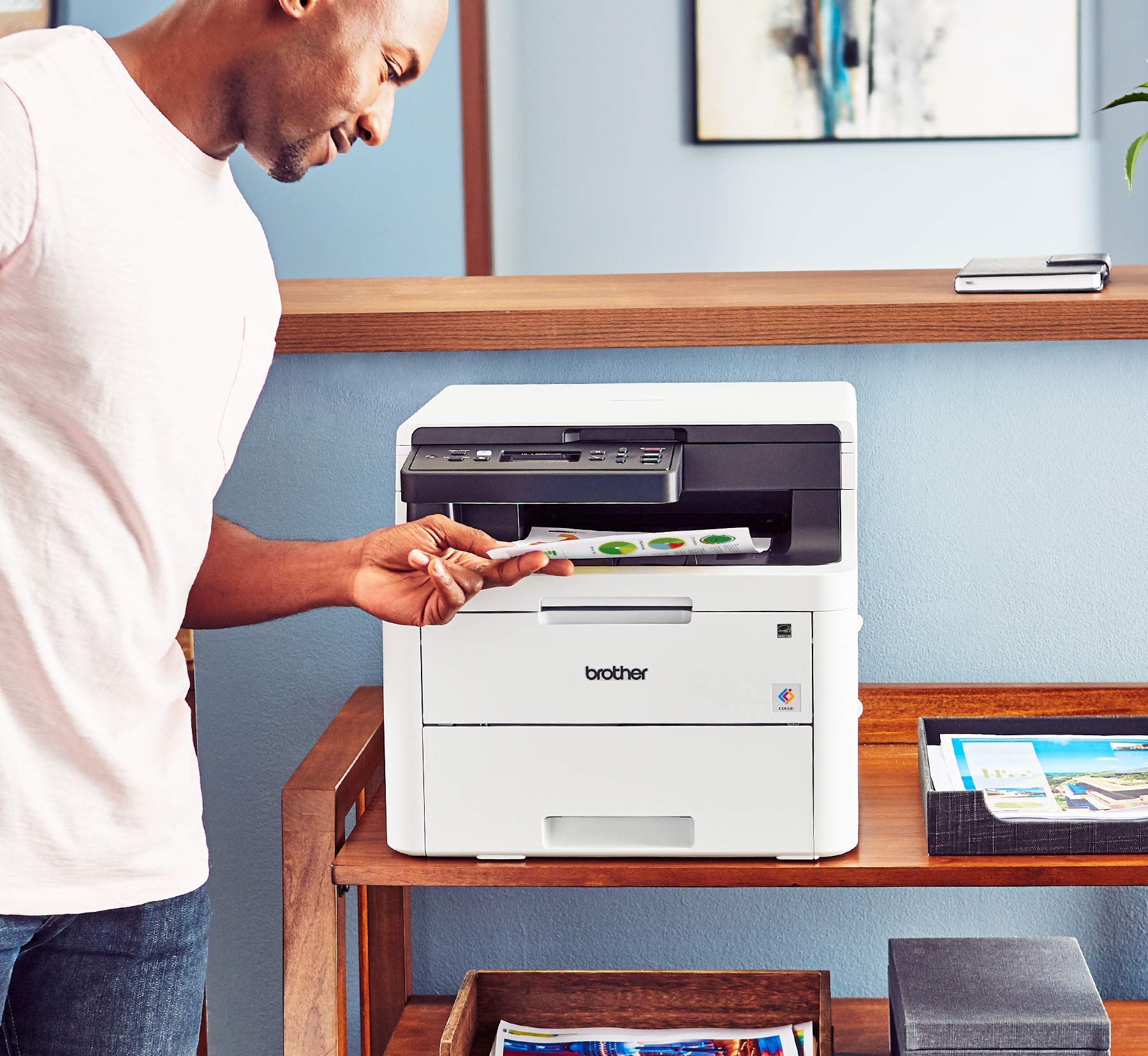 Brother HL-L3290CDW Wireless Compact Digital Color Laser All-in-One Printer, Print Scan Copy, Duplex Printing- 600 x 2400 dpi, 25ppm, 250-sheet, Works with Alexa - Bundle with JAWFOAL Printer Cable.