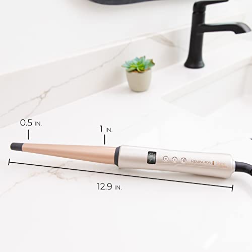 REMINGTON Shine Therapy Argan Oil & Keratin Infused ½-1 Inch Tapered Curling Wand for Natural Curls, Includes Heat Glove