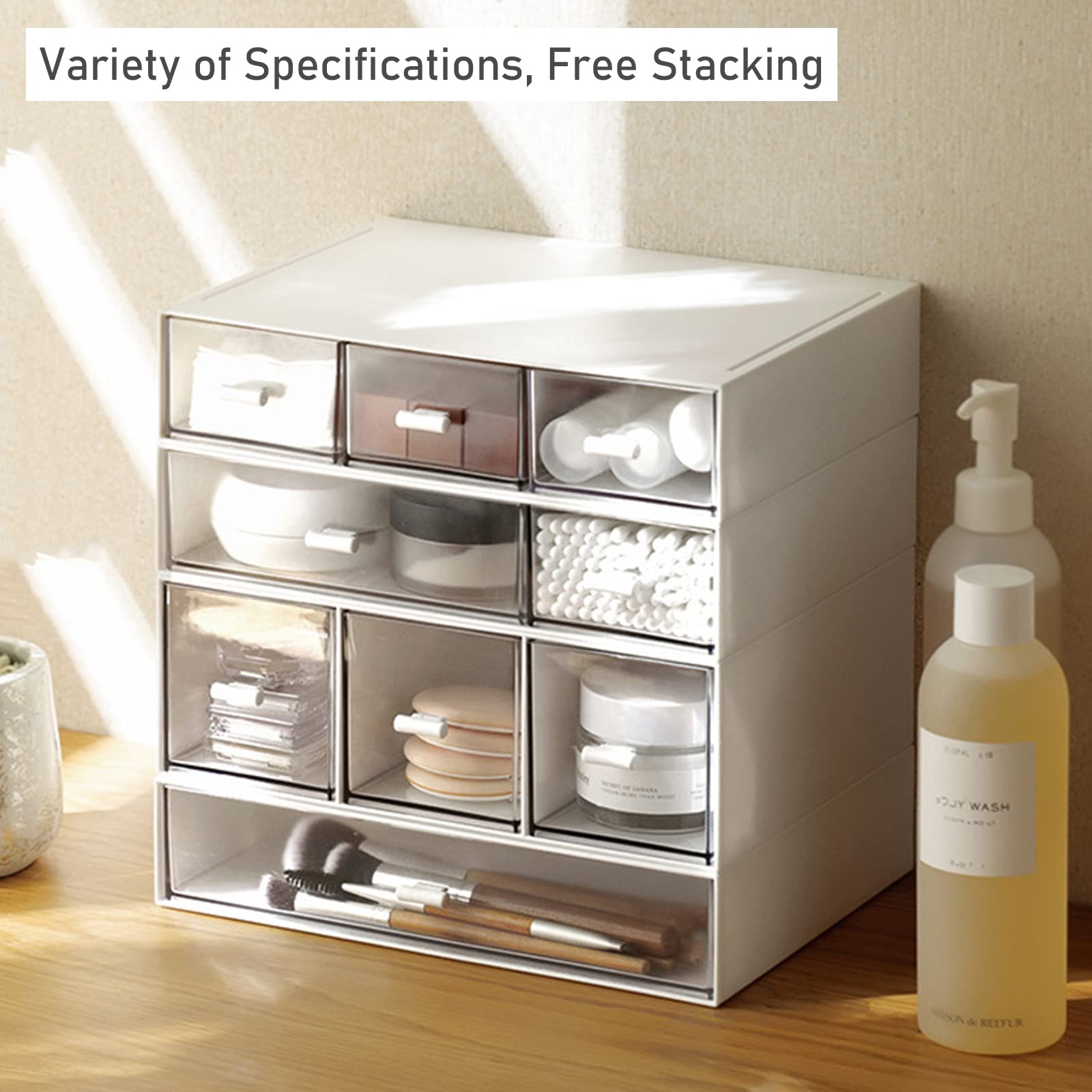 Desk Organizer-3 Tier Stackable Storage Drawers with 6 Compartments White Stackable Drawers Great for Desk Storage, Makeup Storage Bathroom Organization Accessories Etc (White)