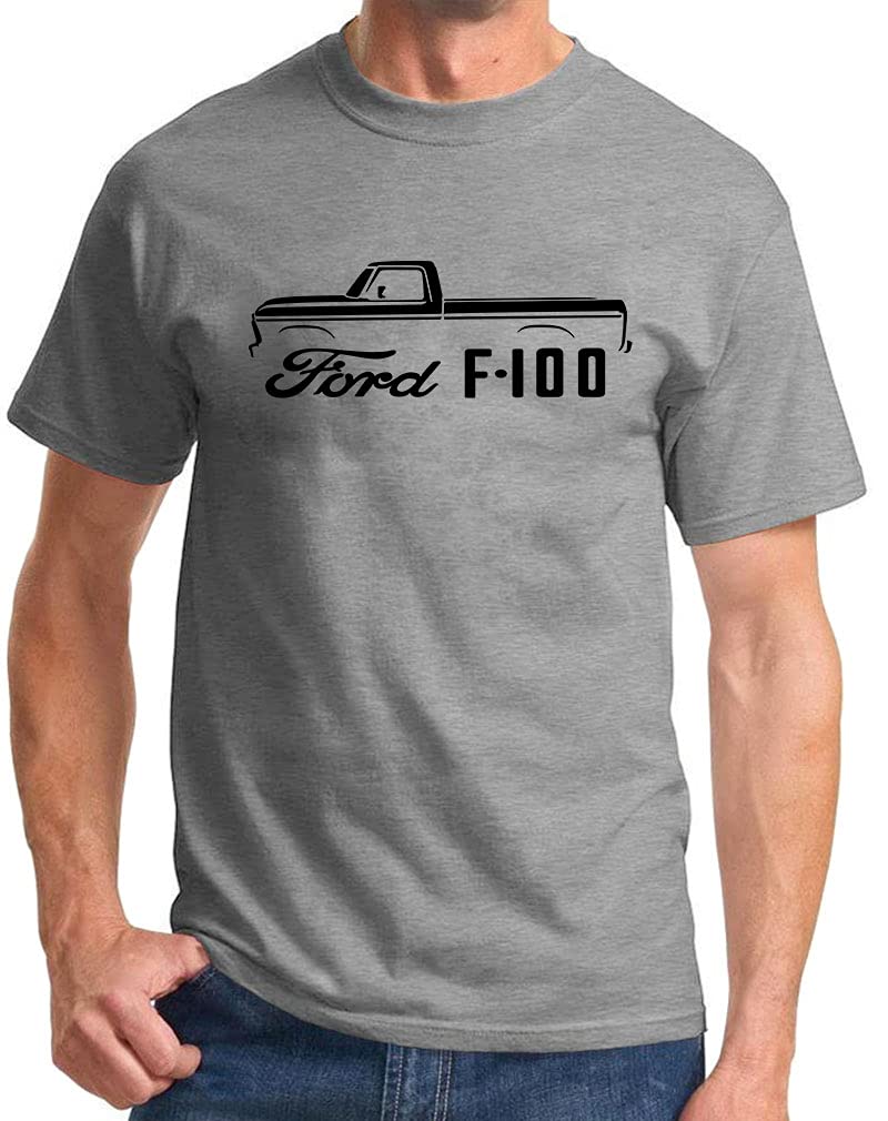 1973-77 Ford F100 Pickup Truck Classic Outline Design Print Tshirt Medium Grey