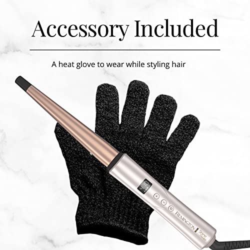 REMINGTON Shine Therapy Argan Oil & Keratin Infused ½-1 Inch Tapered Curling Wand for Natural Curls, Includes Heat Glove
