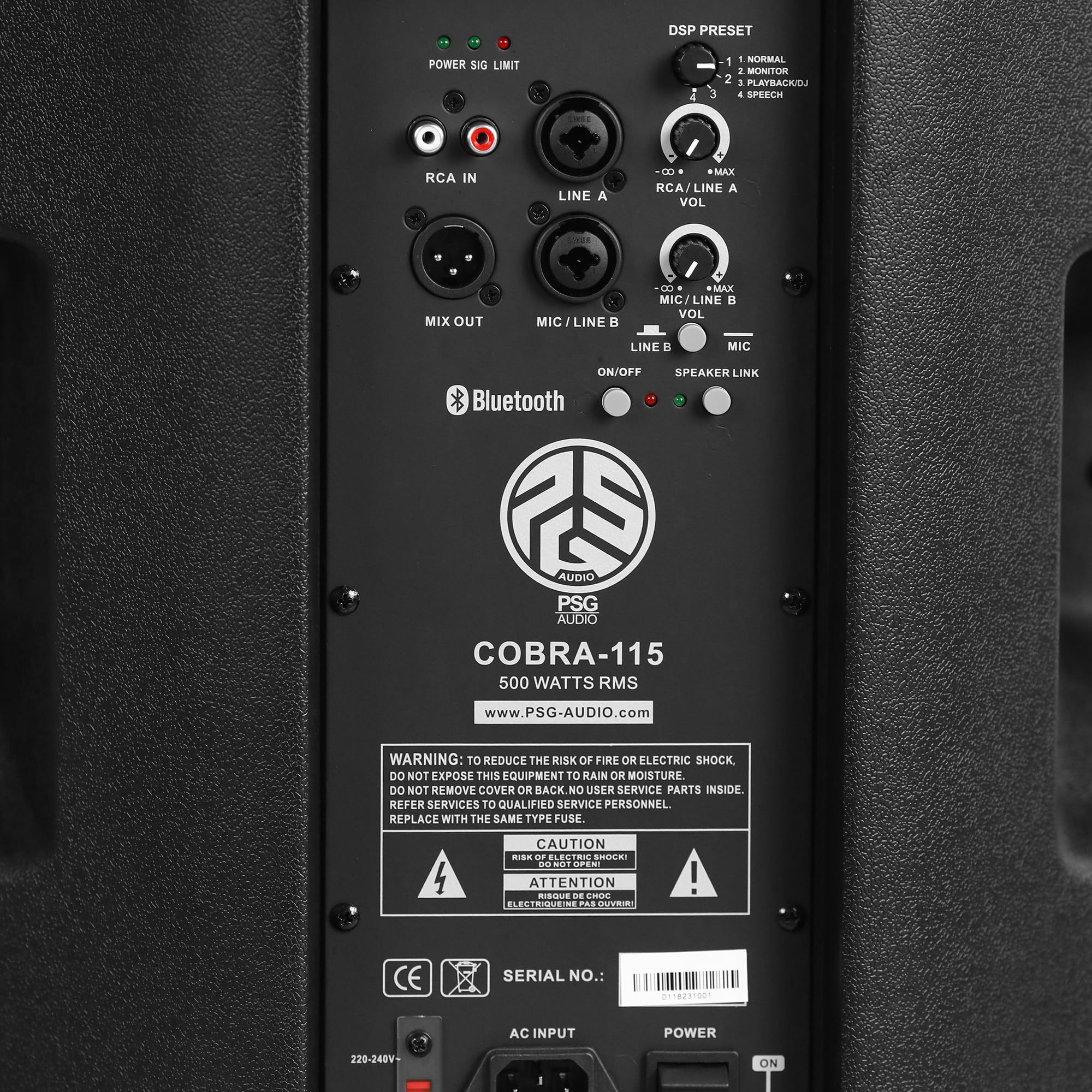PSG AUDIO Cobra 115 Professional Active Speaker 2000 Watts with Bluetooth PA Speaker, 2-Channel Mixer with DSP Control, Ideal for Musicians, Churches, DJs. (Designed in USA) Support US Business