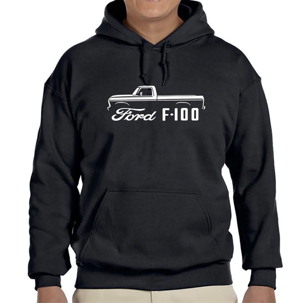 Maddmax Car Art 1973-77 Ford F100 Pickup Truck Classic Outline Design Hoodie Sweatshirt large black