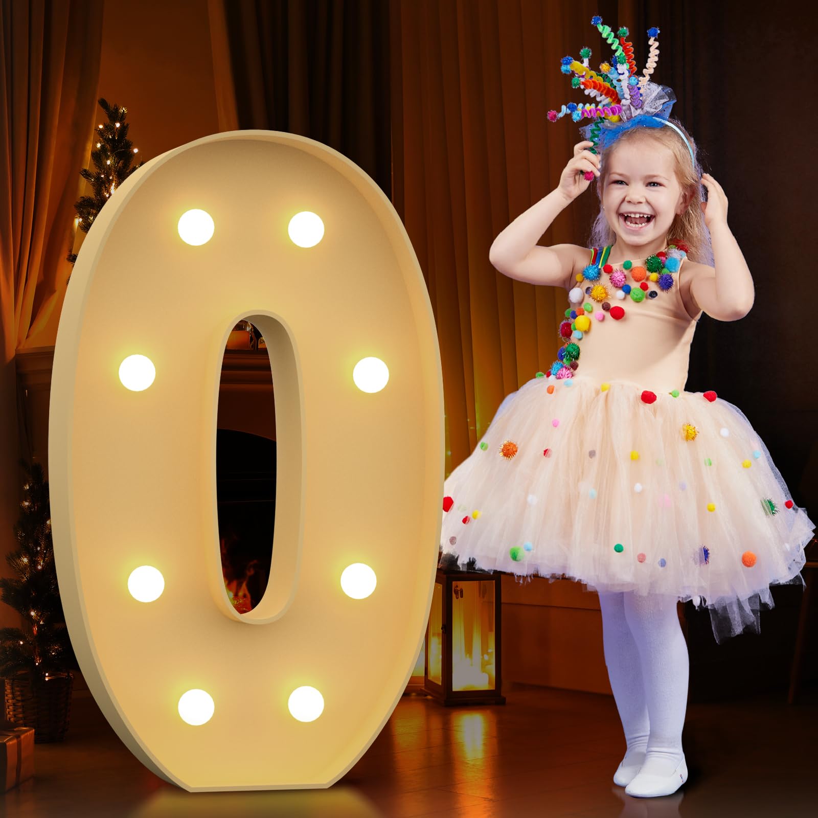 Tongjoy 3FT Light up Numbers 0, Marquee Numbers, Mosaic Numbers for Balloons, Pre-Cut Foam Board Kit for 30th 40th 50th Birthday Party Decor, Marquee Light up Letters, Kids' Mosaic Kits