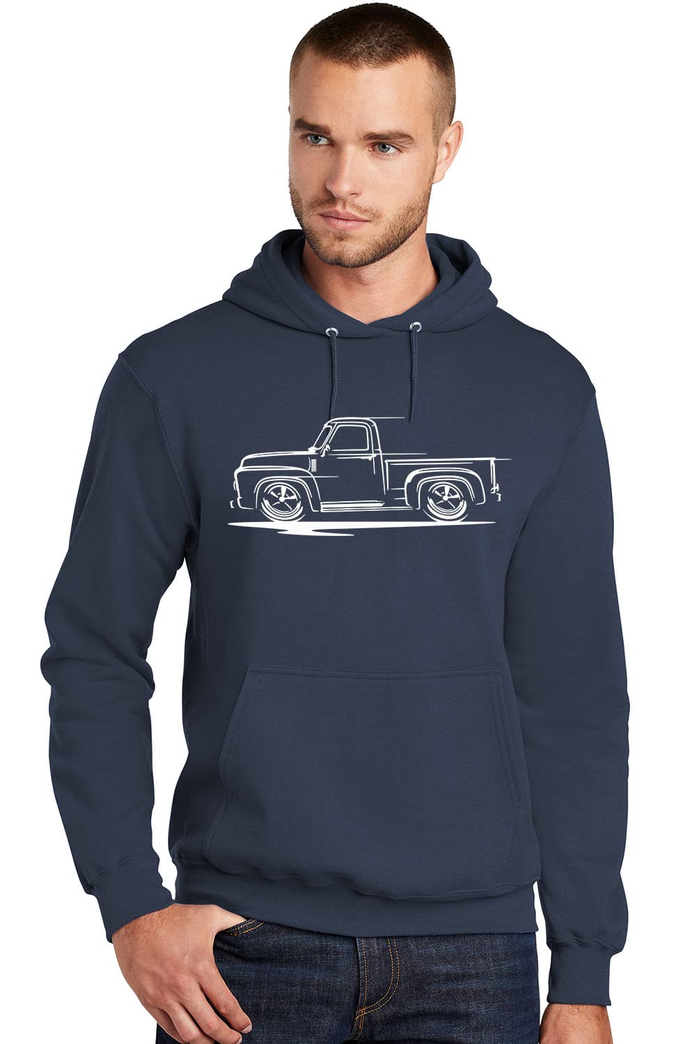Maddmax Car Art 1953-56 Ford F100 Pickup Truck Redline Design Hoodie Sweatshirt XX-Large navy