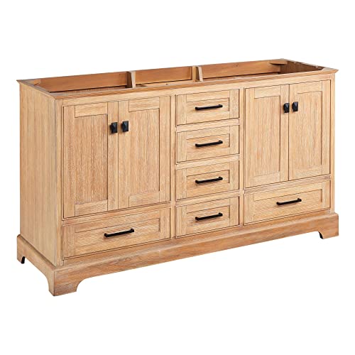 Signature Hardware 953664-60-RUMB-0 Quen 60" Free Standing Double Basin Vanity Set with Cabinet, Vanity Top, and Undermount Sink - No Faucet Holes