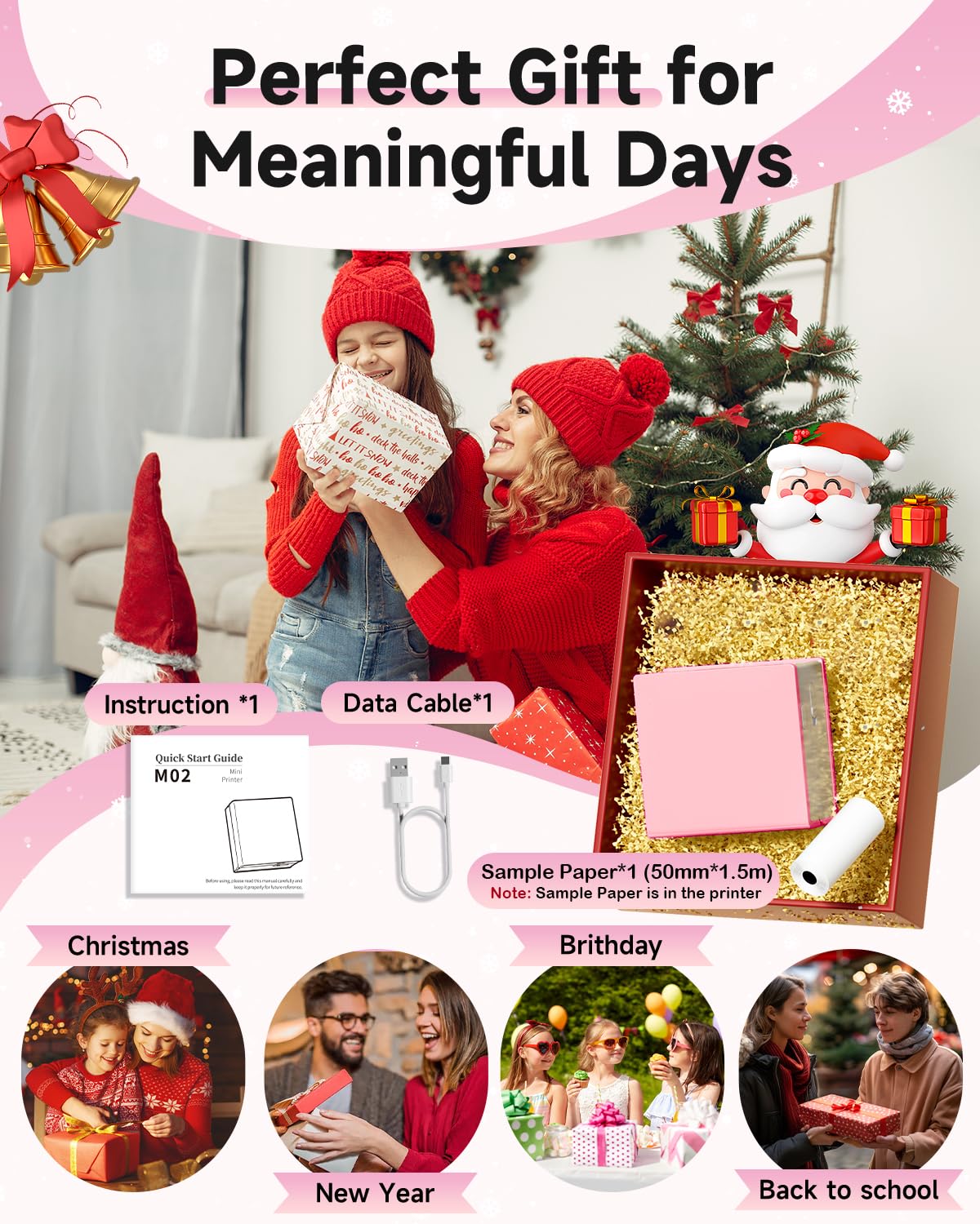 Memoking Inkless Bluetooth Printer Wireless - 2" Thermal Mini Printer Portable Photo Printer - M02 Sticker Printer Machine for Pad&Phone, HD Mini Sticker Maker Machine Printer for Memos,Sticker,Photos