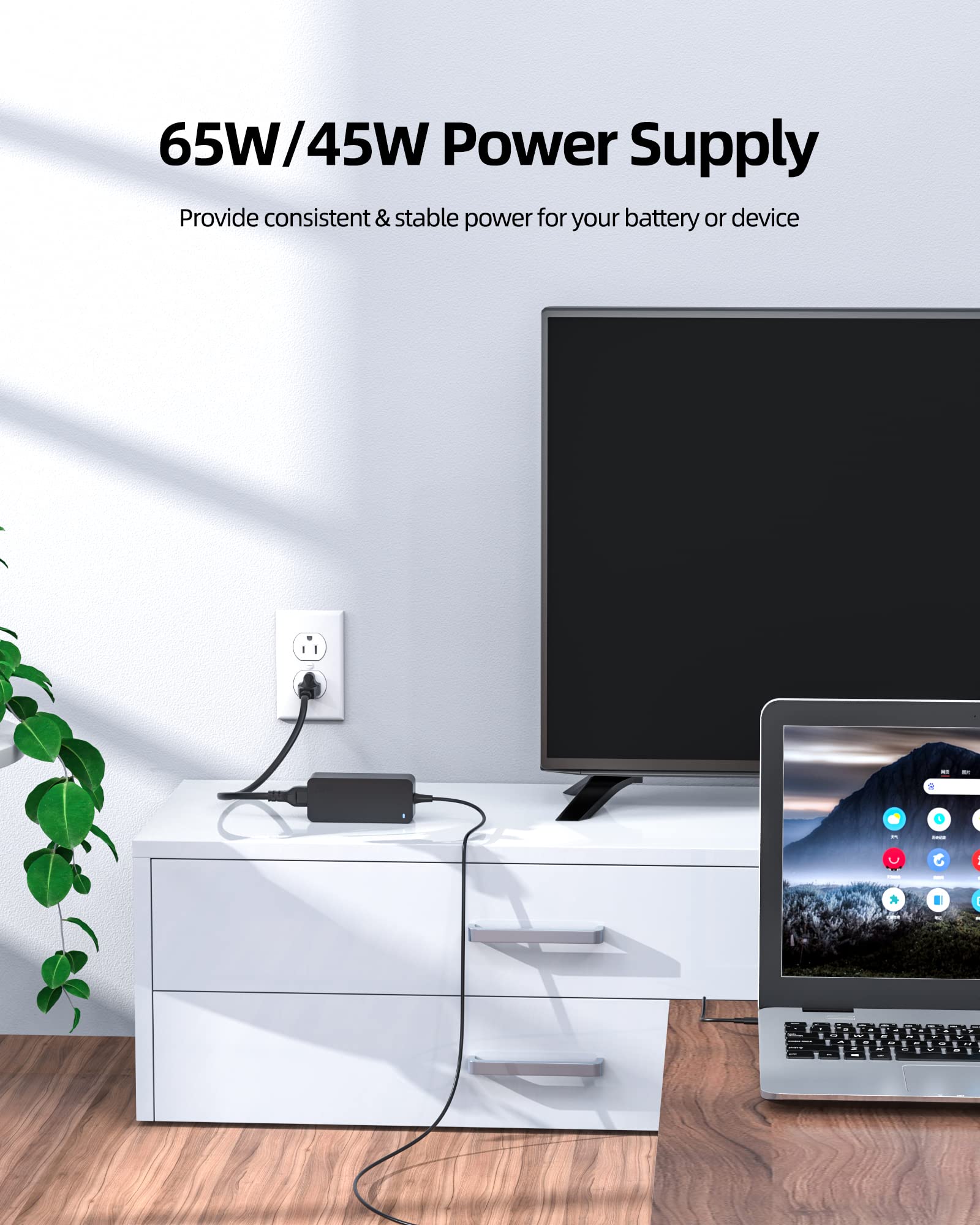 65W USB-C Fast Charger Fit for Lenovo ideapad Yoga 7i 9i Laptop, Extended Cable, (UL Safety Certified)