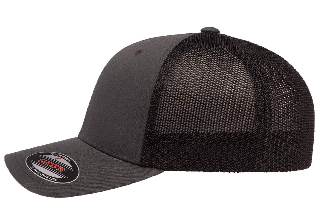 1973-77 Ford F100 Pickup Truck Outline Design Flexfit Trucker Mesh Fitted Cap Grey/Black