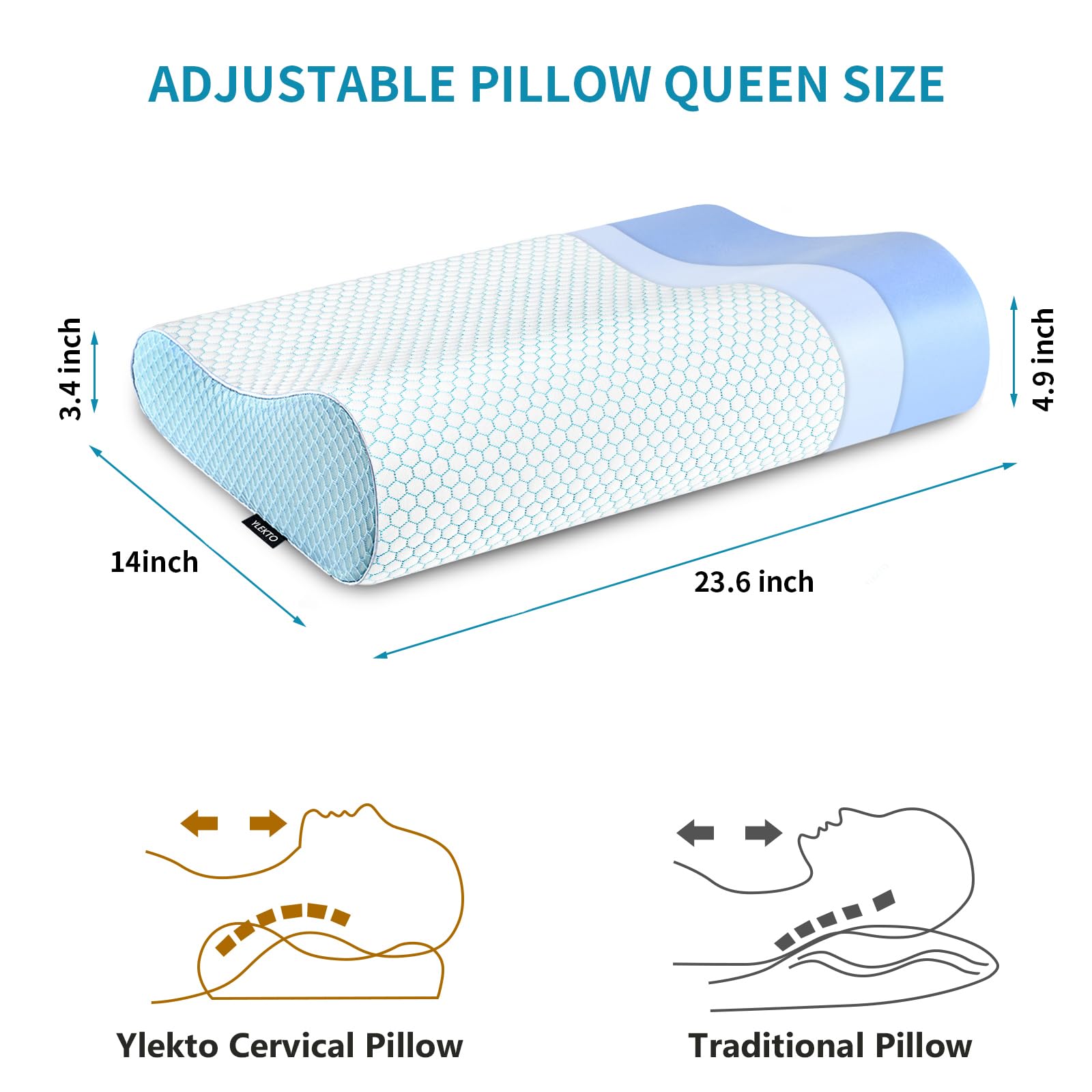 Memory Foam Pillows, Neck Pillow Queen Size Bed Pillow for Sleeping, Ergonomic Cervical Pillow Neck Support Pillow for Side Back Stomach Sleeper, Orthopedic Contour Pillow for Neck and Shoulder Pain