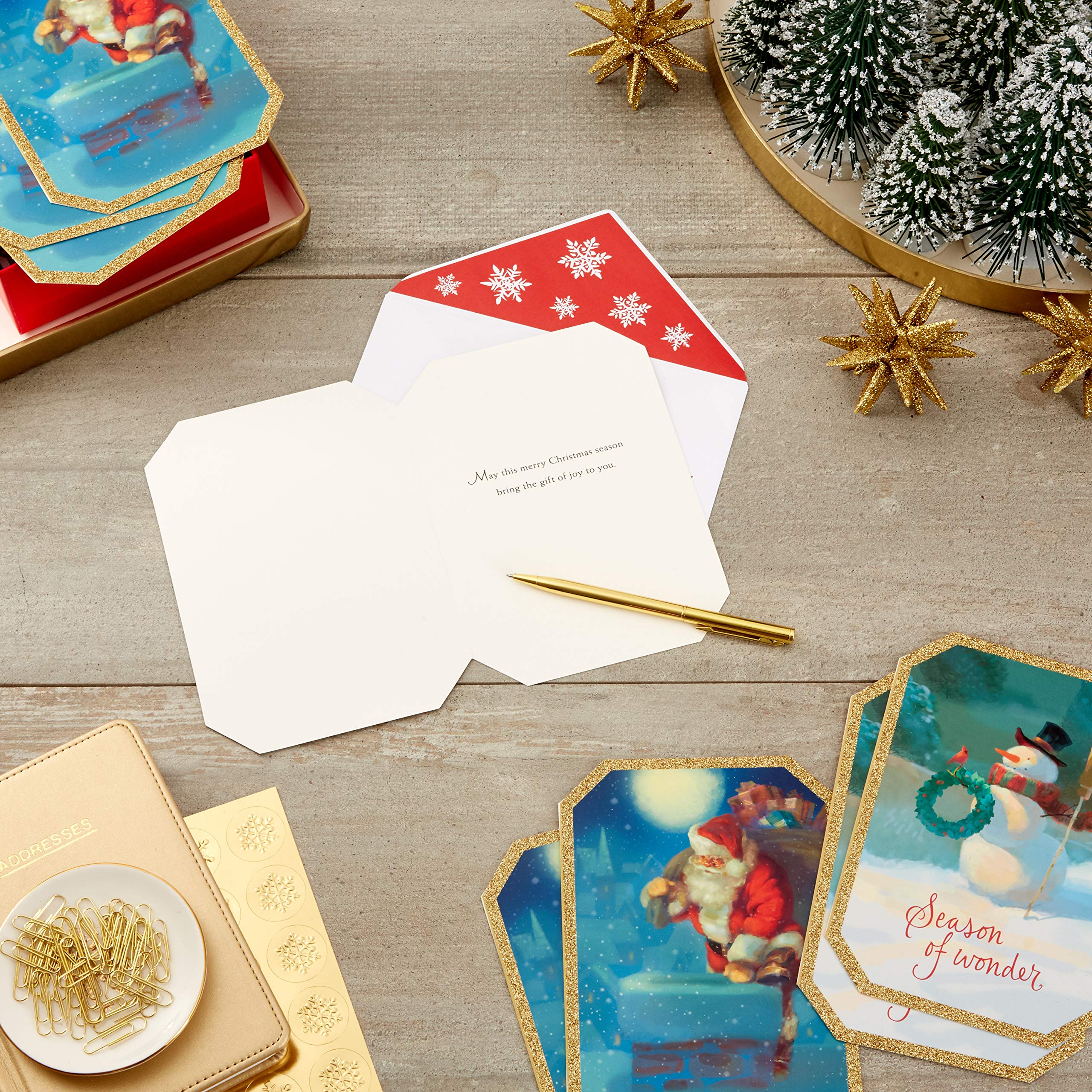 Hallmark Boxed Christmas Cards Assortment, Santa and Snowman (40 Cards with Designed Envelopes)