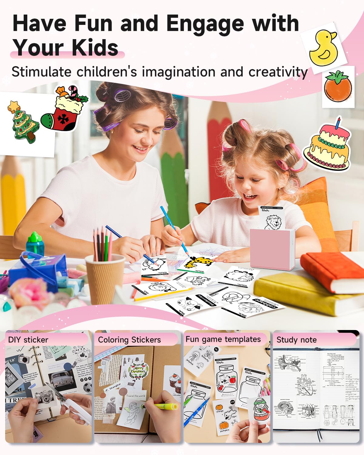 Memoking Inkless Bluetooth Printer Wireless - 2" Thermal Mini Printer Portable Photo Printer - M02 Sticker Printer Machine for Pad&Phone, HD Mini Sticker Maker Machine Printer for Memos,Sticker,Photos