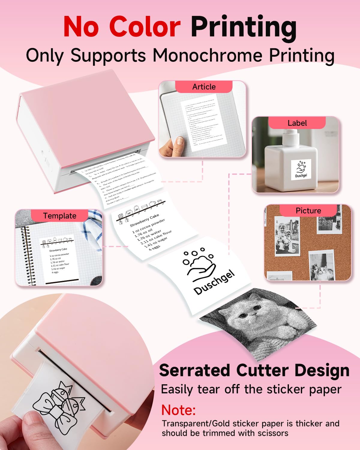Memoking Inkless Bluetooth Printer Wireless - 2" Thermal Mini Printer Portable Photo Printer - M02 Sticker Printer Machine for Pad&Phone, HD Mini Sticker Maker Machine Printer for Memos,Sticker,Photos