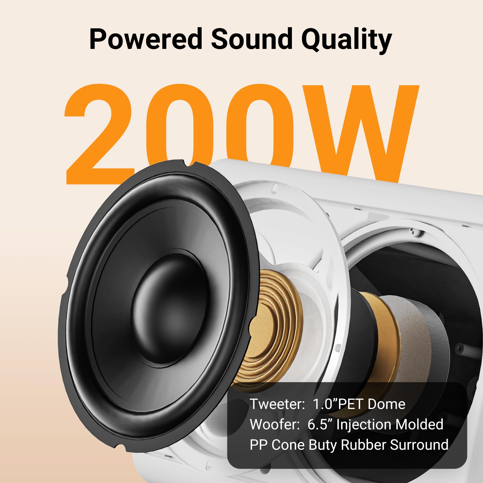 STUDIOFINIX 6.5 Inches Indoor Outdoor Bluetooth Speakers Waterproof Wired Wall Mount Active Speakers 400 Watt for Patio Garage,Deck,Backyard (White)