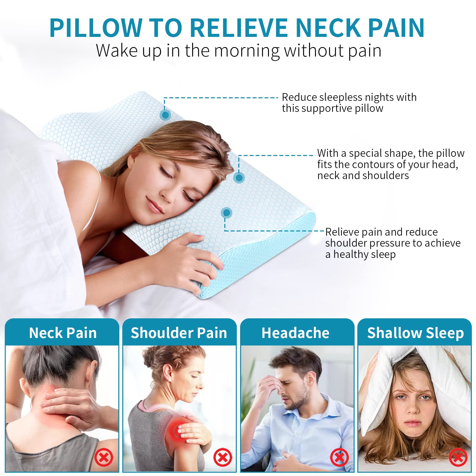 Memory Foam Pillows, Neck Pillow Queen Size Bed Pillow for Sleeping, Ergonomic Cervical Pillow Neck Support Pillow for Side Back Stomach Sleeper, Orthopedic Contour Pillow for Neck and Shoulder Pain