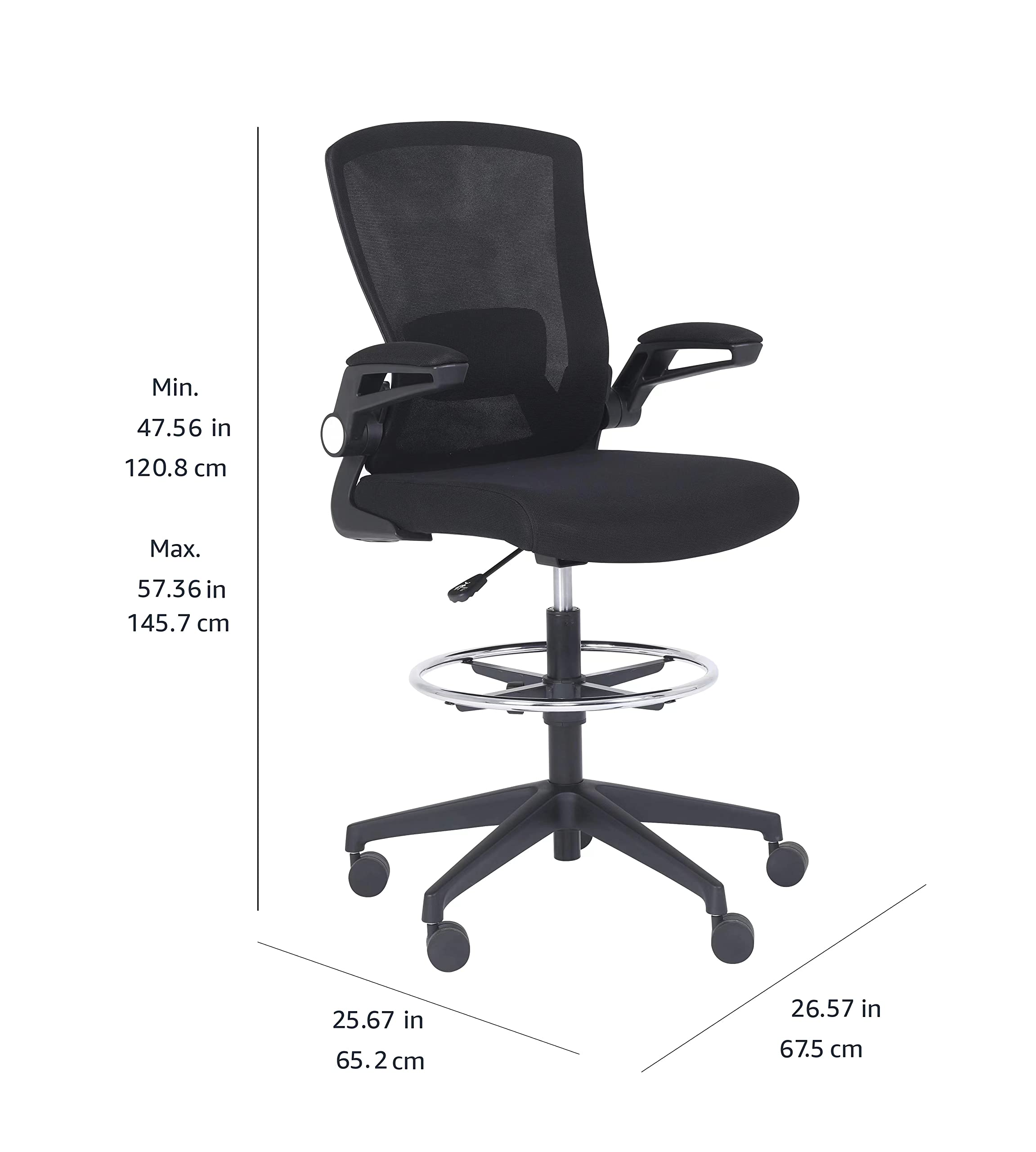 Amazon Basics Mid-back Mesh Office Drafting Chair Stool with Adjustable Footrest, Flip-Up Arms