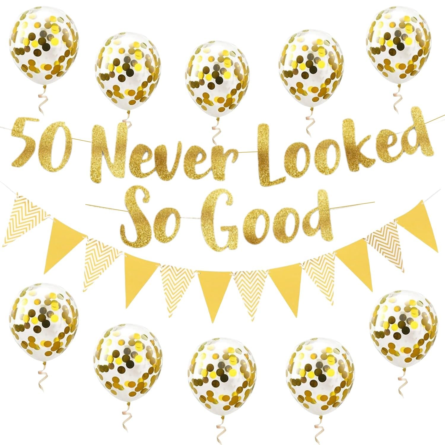 Funny Birthday Banner Glitter Happy 50th Birthday Party Decoration Supplies 50th Wedding Anniversary Decorations Hanging Garland Golden Triangle Flags Pennant Bunting