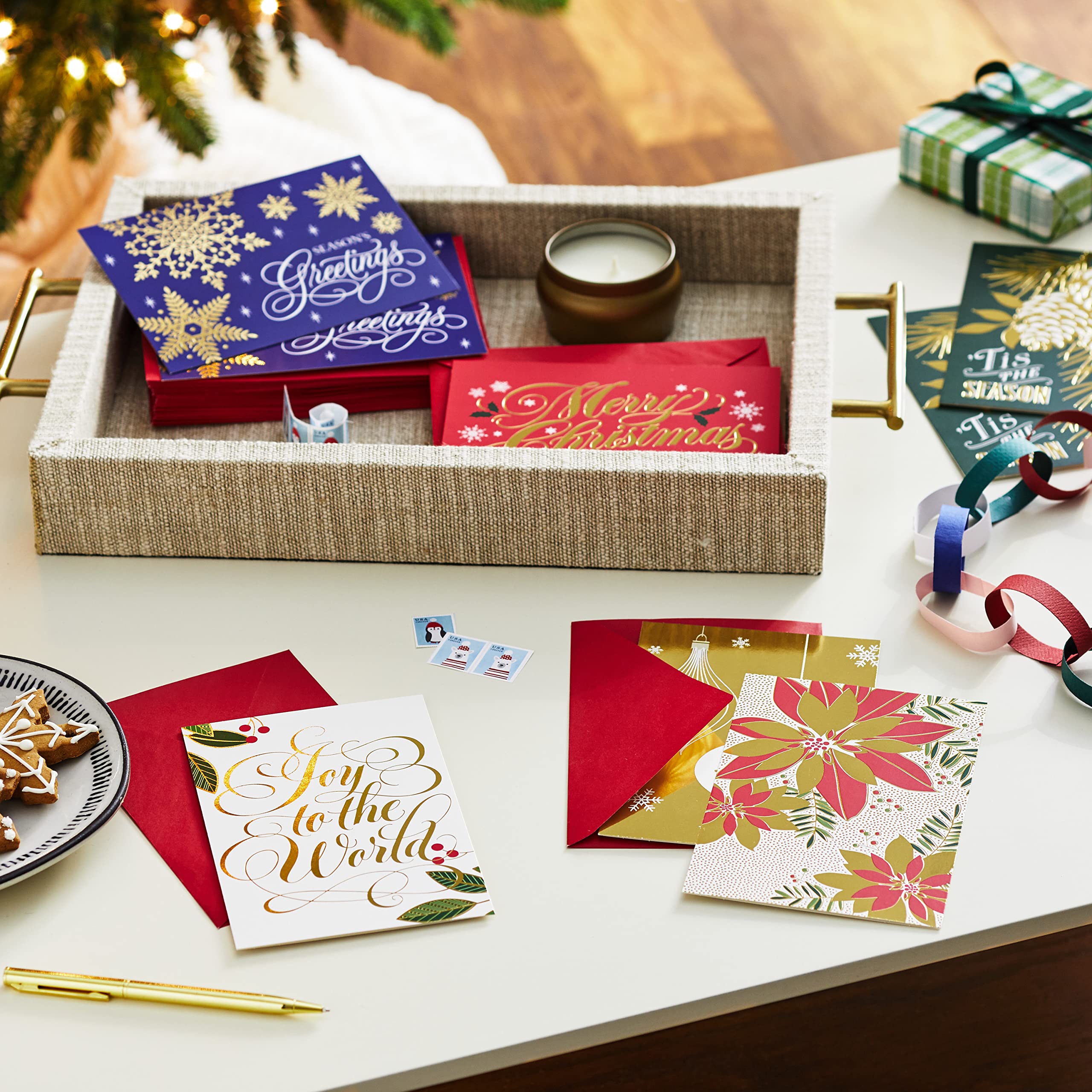 Hallmark Boxed Christmas Cards Assortment, Gold Foil Classic (6 Designs, 36 Cards with Envelopes)