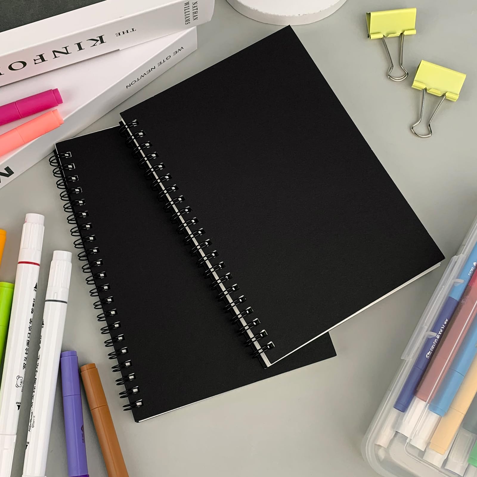 DSTELIN Blank Spiral Notebook, 6-Pack, Soft Cover, Sketch book, 100 Pages / 50 Sheets, 7.5 inch x 5.1 inch, 100GSM, (Black)