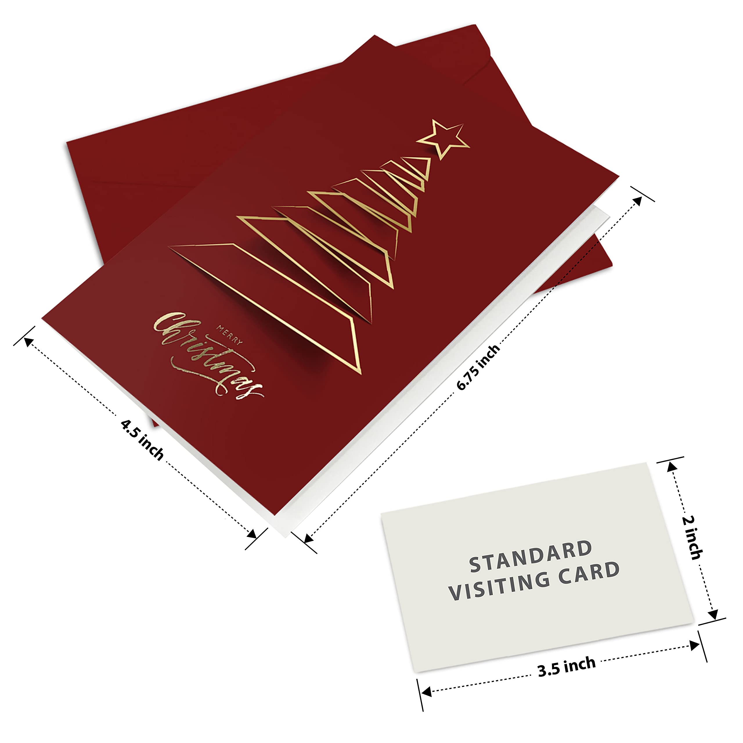 easykart labels 20 Christmas Greeting Cards with Gold Foiling Xmas Tree, 6.75 x 4.5 Size, Dark Red Self Paper with Red Envelope with Seal Stickers For Friends, Family and loved Ones