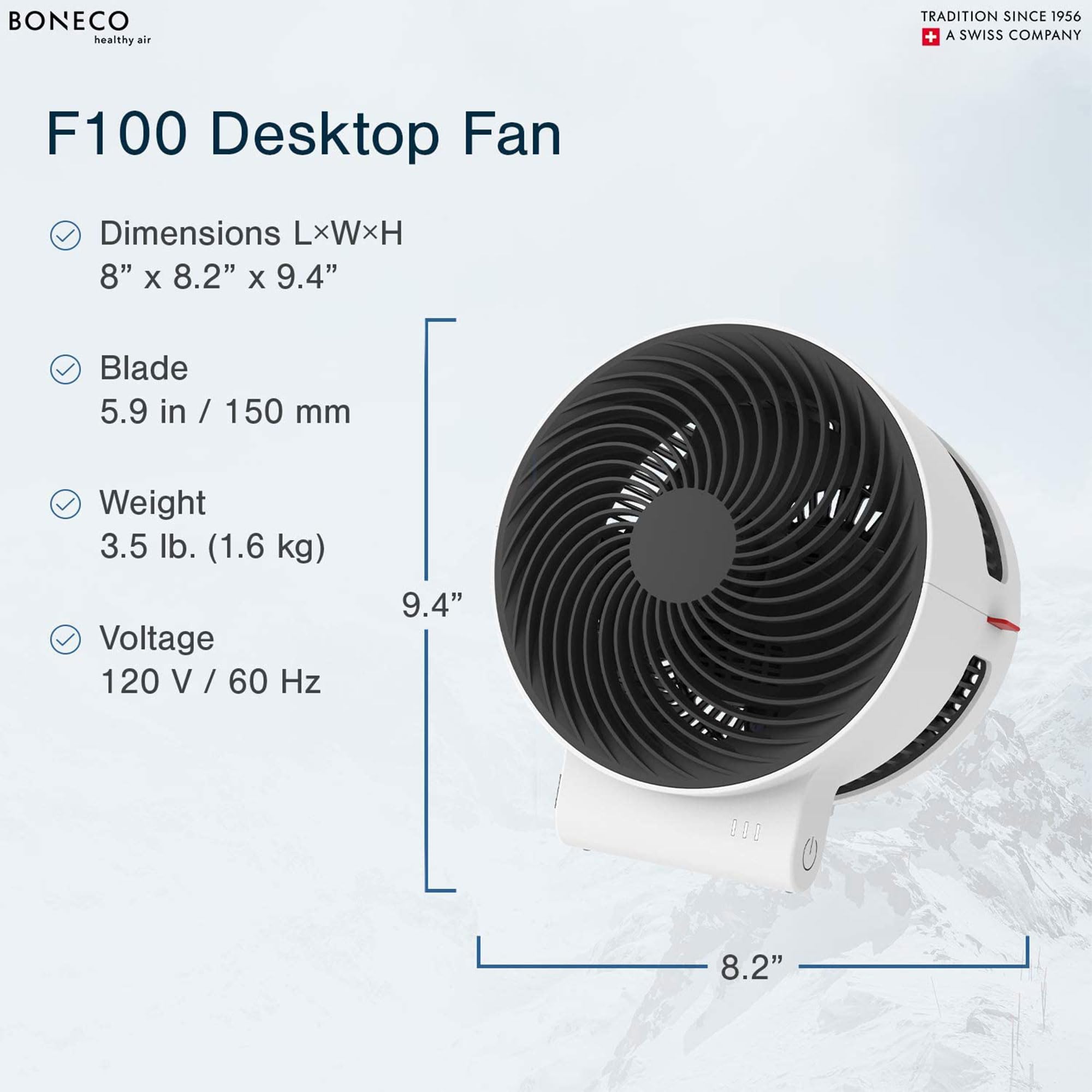 BONECO - F100 Desktop Air Shower Fan, Air Circulator (White)