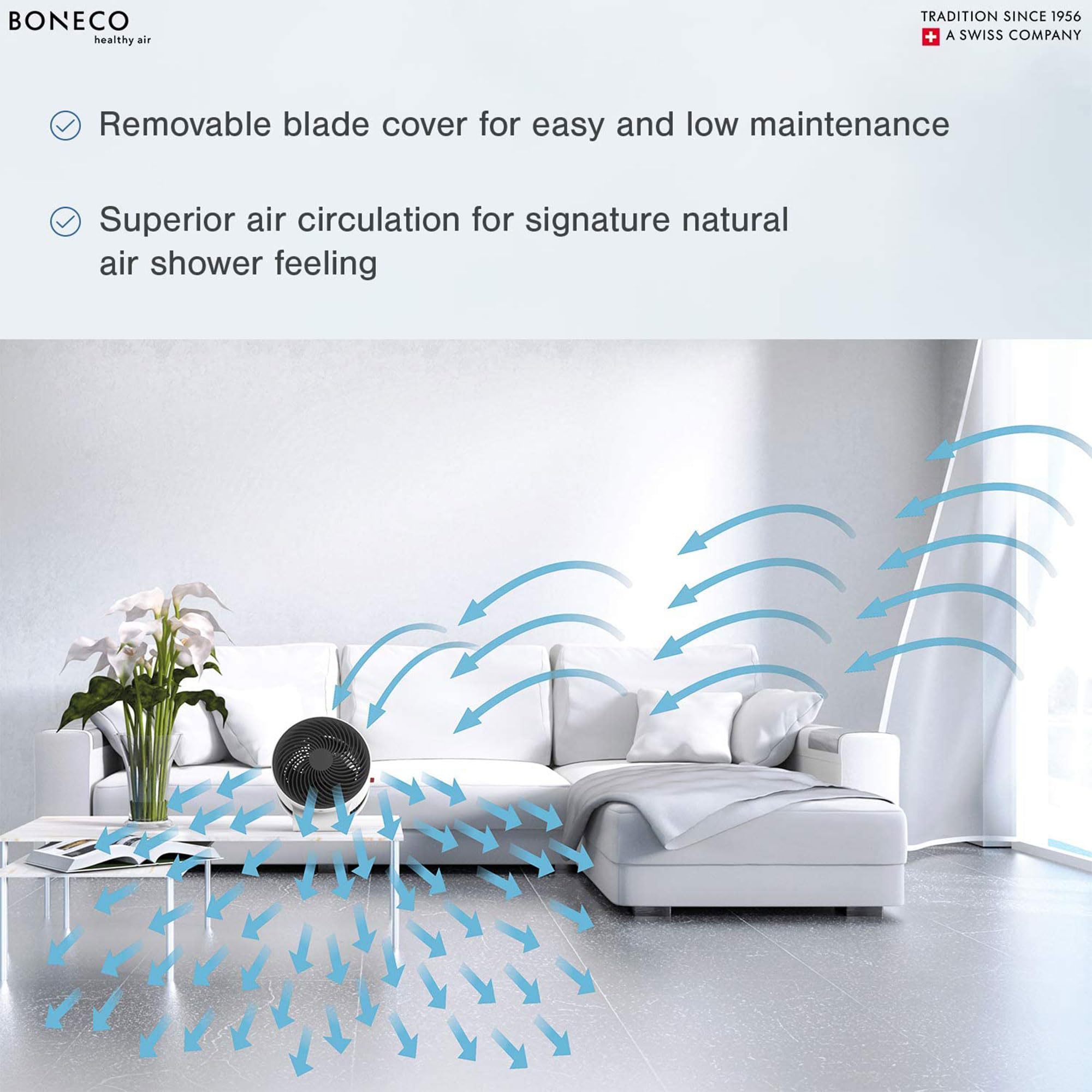 BONECO - F100 Desktop Air Shower Fan, Air Circulator (White)
