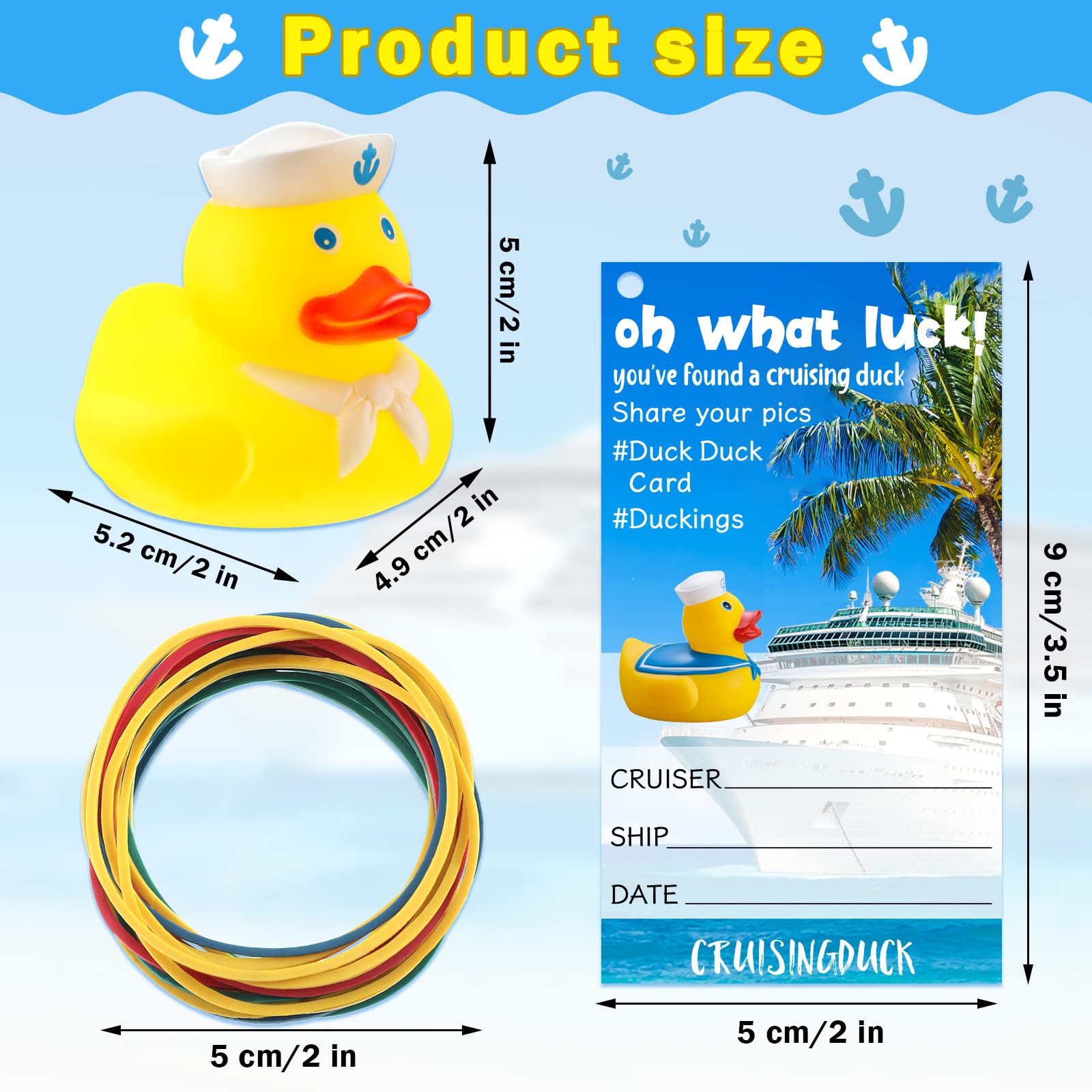 Duck Tag Cruise Kits Includes Rubber Sailing Ducks for Cruise Ships, Duck Tag Cruise Ducking Game Carnival Rubber Duck Duck Tag Card and Rubber Bands for Hiding Carnival (60)