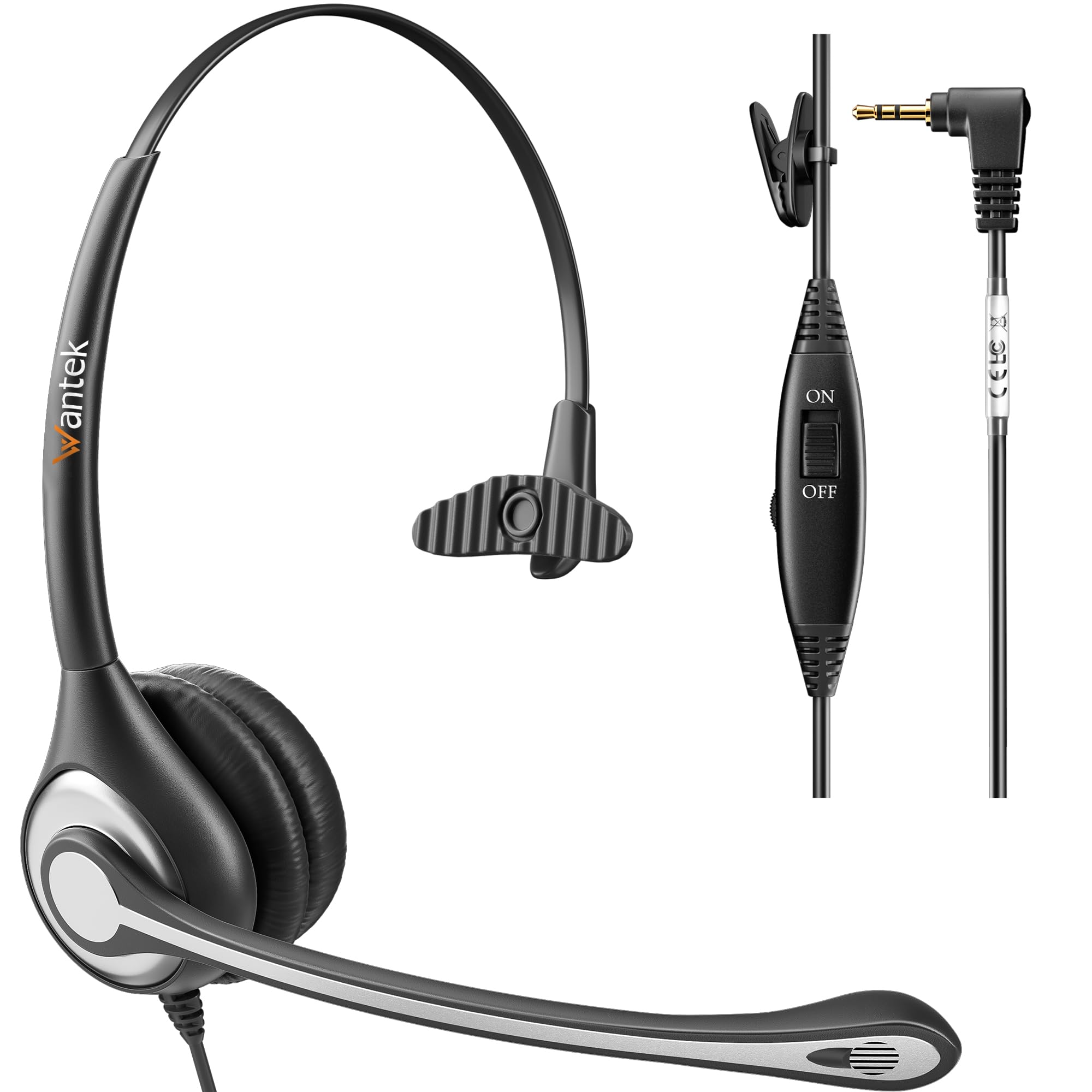 Wantek 2.5mm Telephone Headset with Mic Noise Cancelling, Office Phone Headset Compatible with AT&T ML17929 Panasonic Vtech RCA Uniden Cisco SPA Grandstream Polycom Cordless Dect Phones(F600J25)