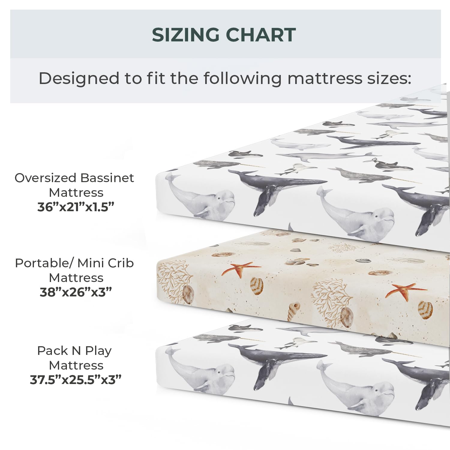 Pobibaby - 2 Pack Premium Pack N Play Sheets Fitted for Standard Pack and Plays and Mini Cribs - Ultra-Soft Jersey Knit, Stylish Ocean Pattern, Safe and Snug for Baby (Seaside)