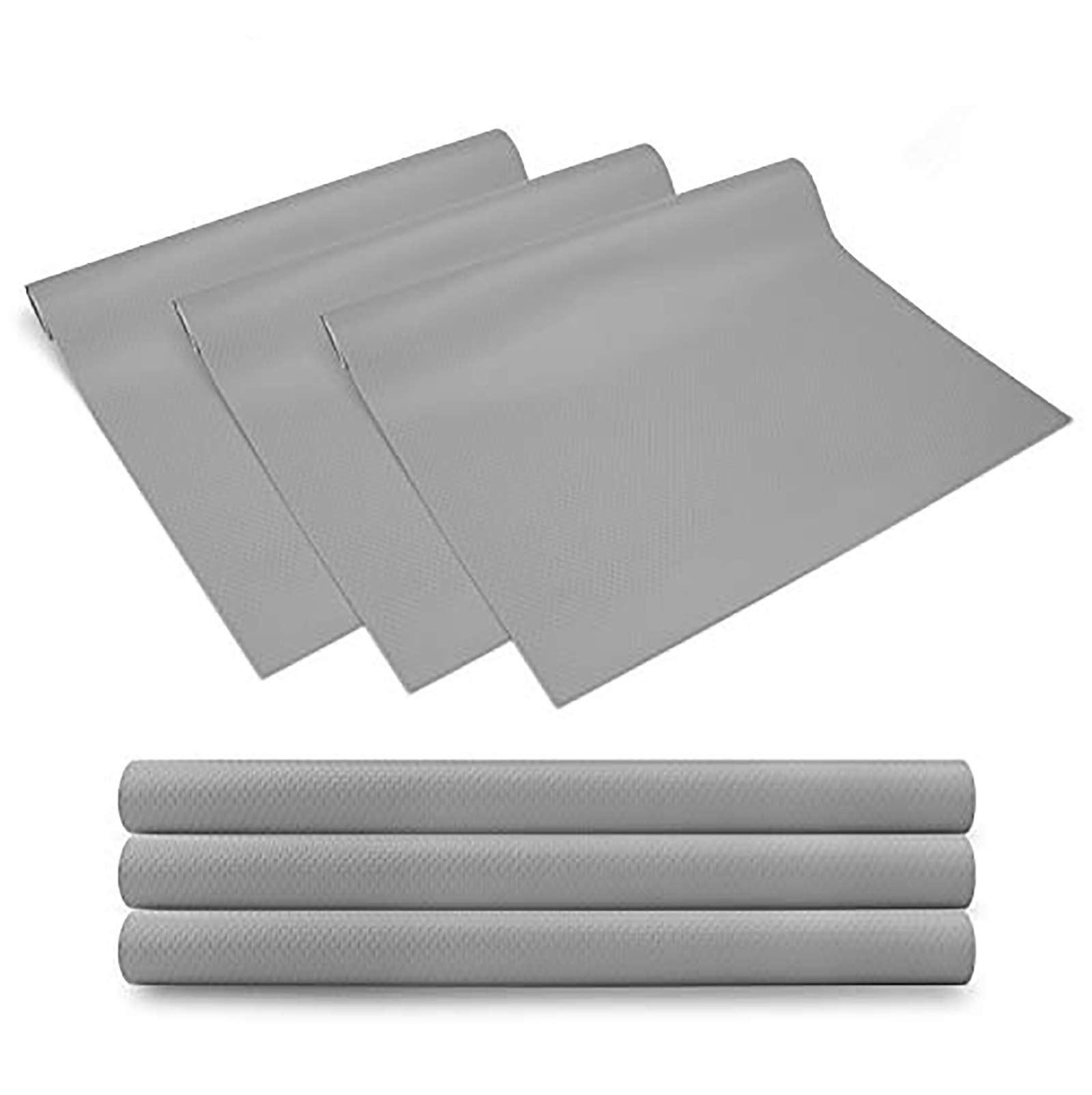 3 Rolls EVA cabinet liner, Non-slip Shelf Liners for kitchen Cabinets, Waterproof Cupboard Drawer Cushion Mats, DIY Multipurpose Antifouling Pads,17.7"x59"-Transparent