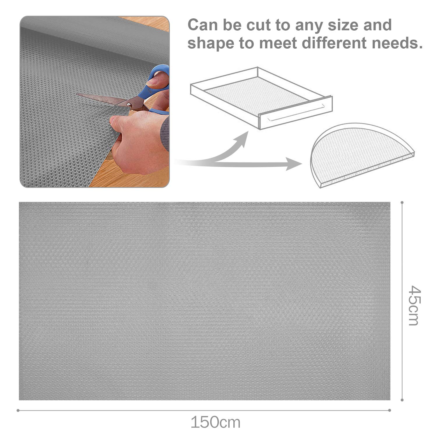 3 Rolls EVA cabinet liner, Non-slip Shelf Liners for kitchen Cabinets, Waterproof Cupboard Drawer Cushion Mats, DIY Multipurpose Antifouling Pads,17.7"x59"-Transparent