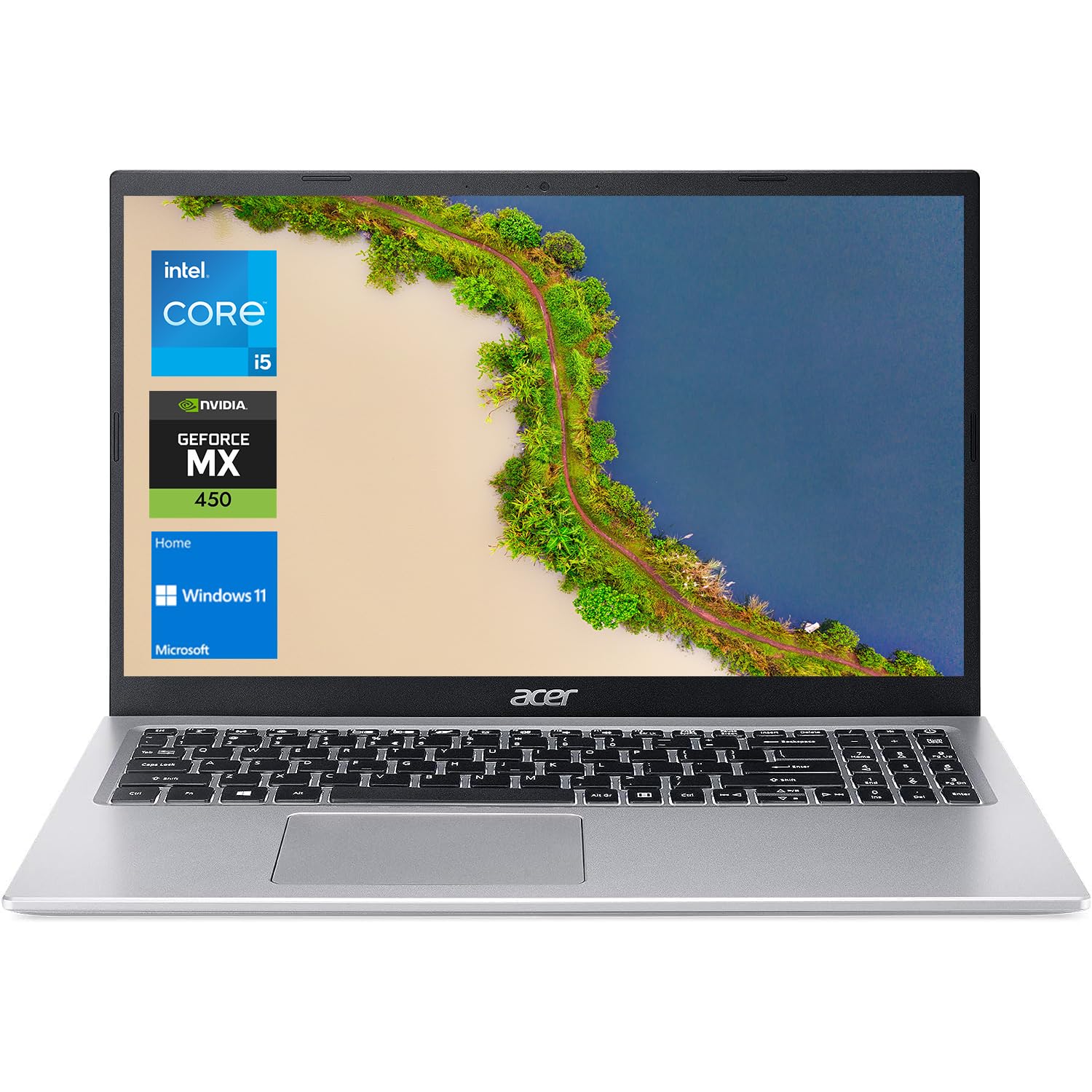 acer Aspire 5 A515 Laptop, 15.6" FHD Display, Intel Core i5-1135G7, NVIDIA GeForce MX450, 16GB RAM, 512GB SSD, Webcam, Backlit KB, HDMI, RJ-45, Wi-Fi 6, Windows 11 Home, Silver
