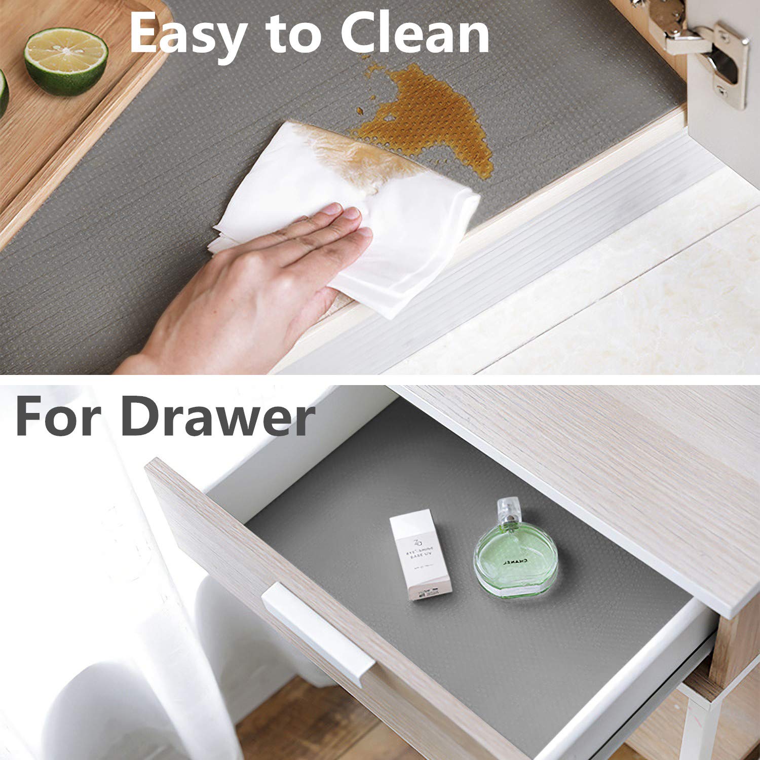3 Rolls EVA cabinet liner, Non-slip Shelf Liners for kitchen Cabinets, Waterproof Cupboard Drawer Cushion Mats, DIY Multipurpose Antifouling Pads,17.7"x59"-Transparent